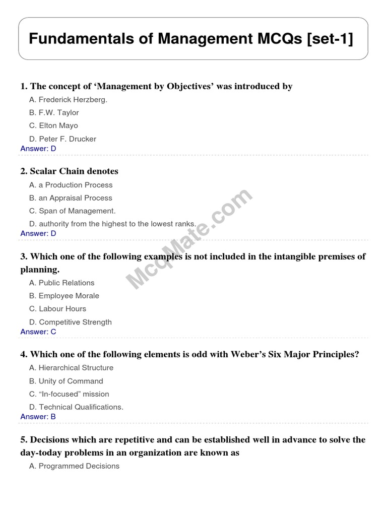 Fundamentals of Management Set 1 | PDF | Organizational Behavior ...