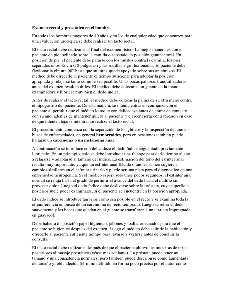 Tacto Rectal y Examen Prostático Masculino | PDF | Cancer de prostata ...