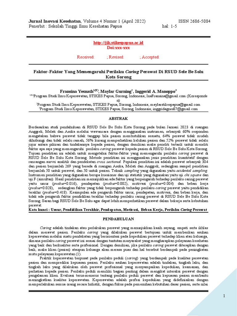 Jurnal Inovasi Kesehatan Stikes Papua 2022 | PDF