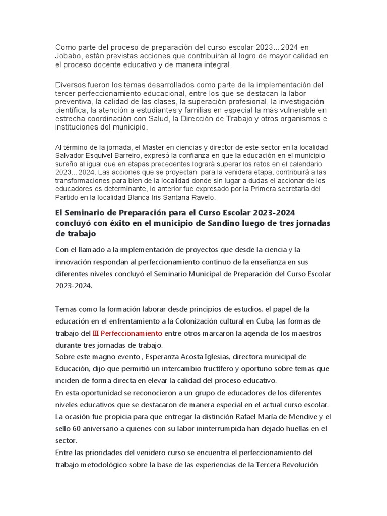 Seminario Preparat Curso Escolar 2023 2024 Pdf Cuba Enseñando