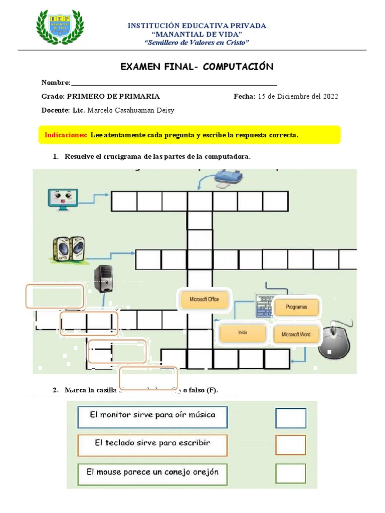 Examen Final Computación Primer Grado Pdf