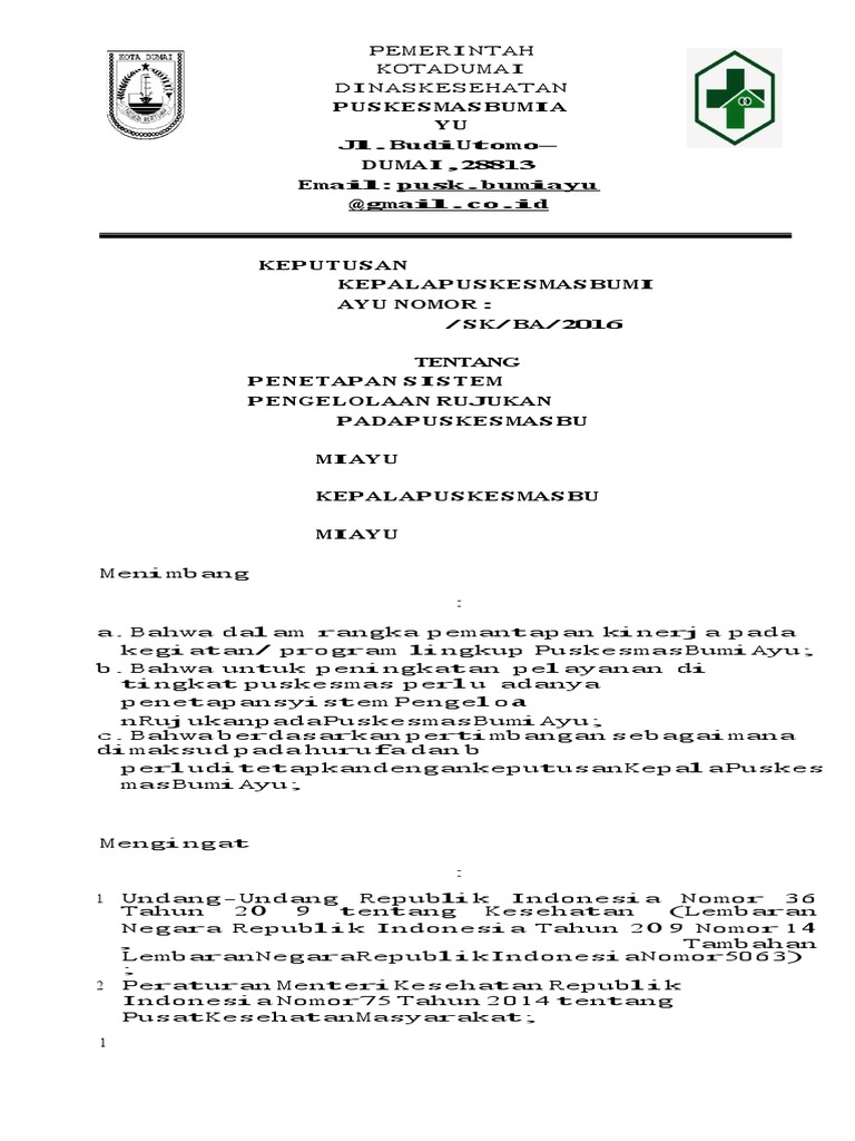 Contoh SK Tentang Pelayanan Rujukan | PDF