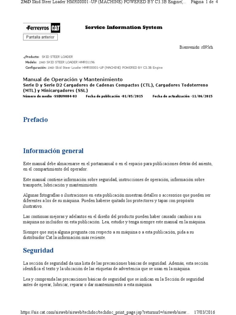 Manual Operacion Mantto-Minicargador 236D | PDF | Agua | Líquidos