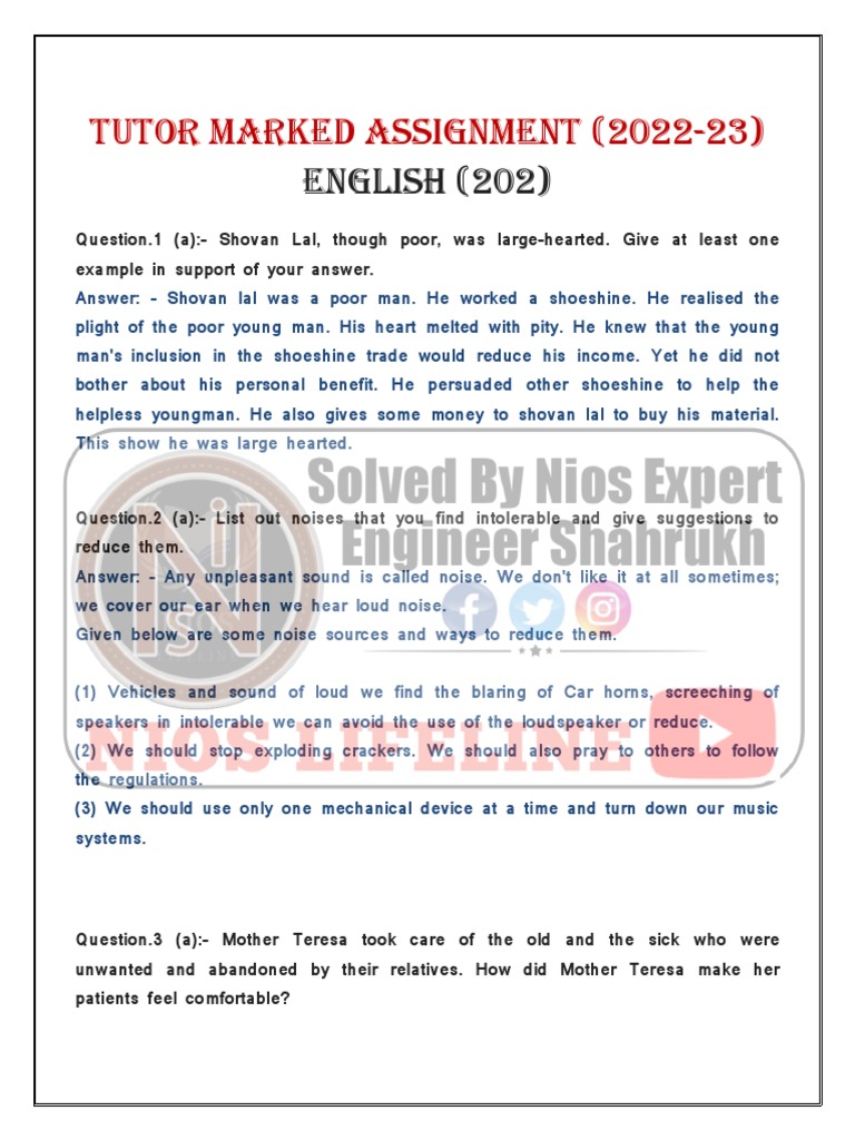 10th English Tma 202 | PDF