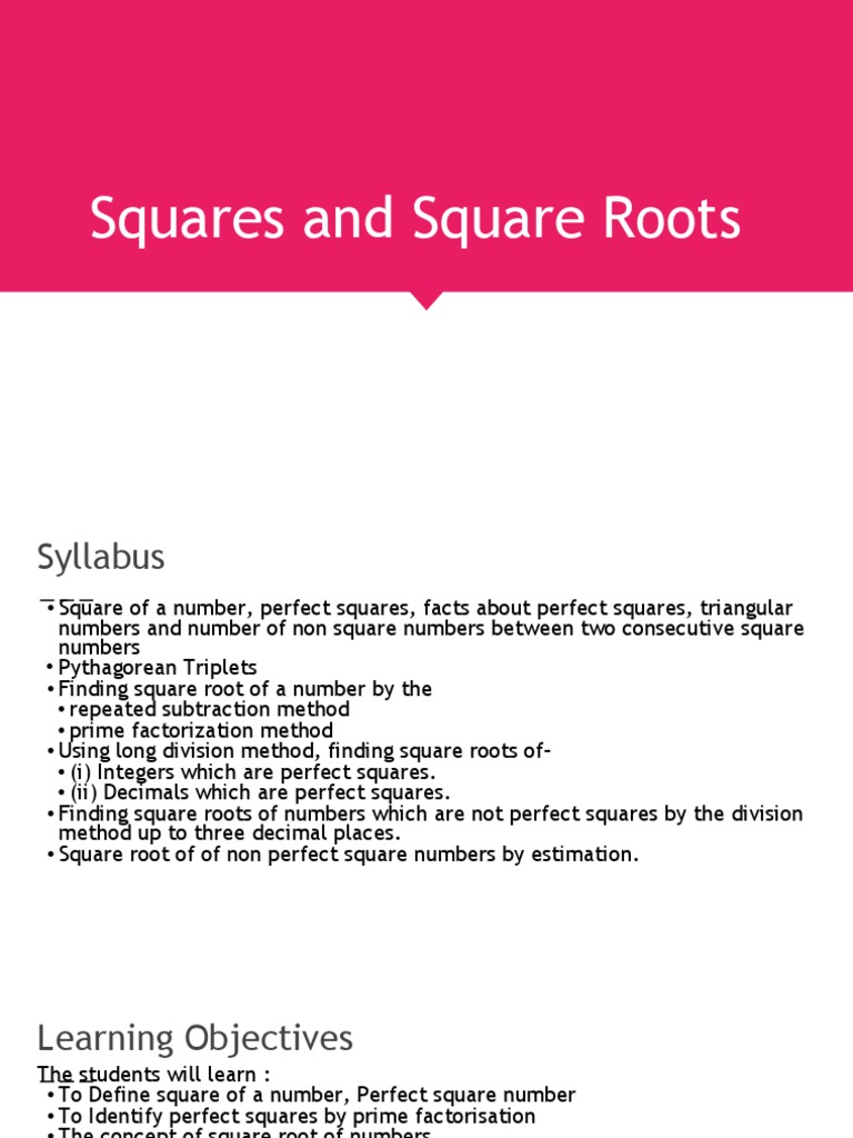 Squares and Square Roots | PDF | Division (Mathematics) | Square Root