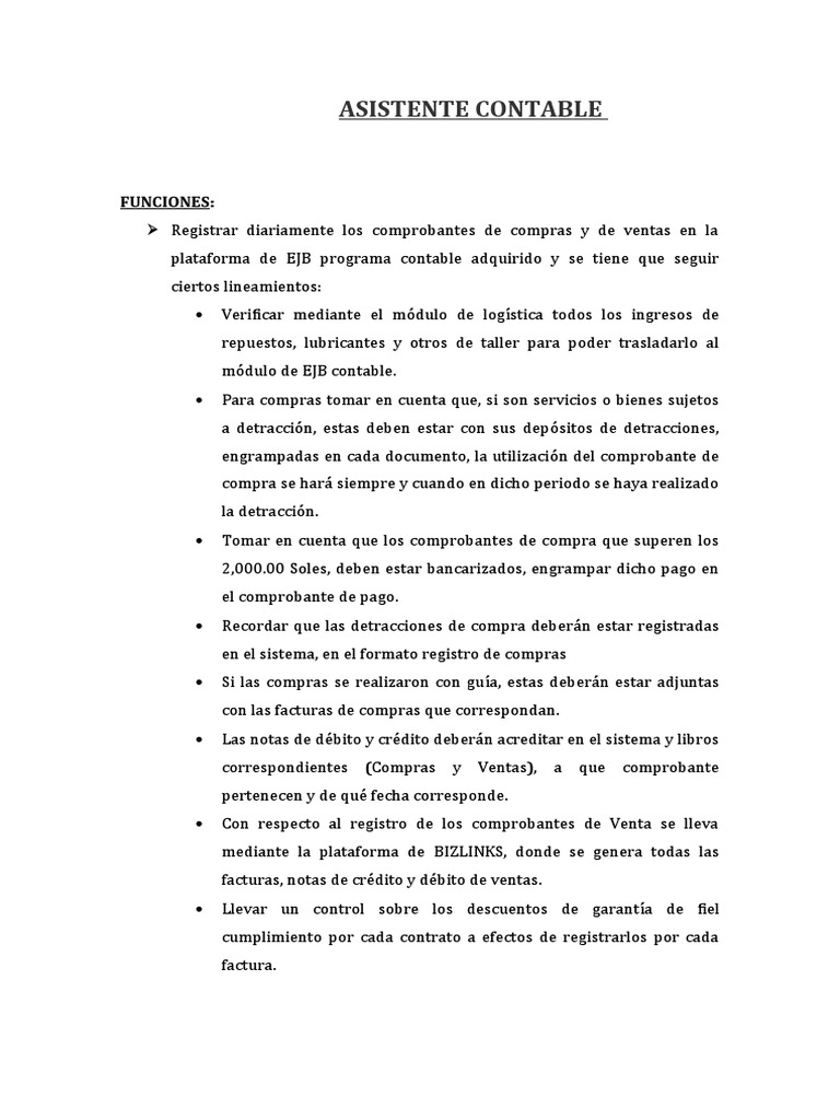 ASISTENTE CONTABLE - Funciones | PDF | Contabilidad | Industrias de servicio