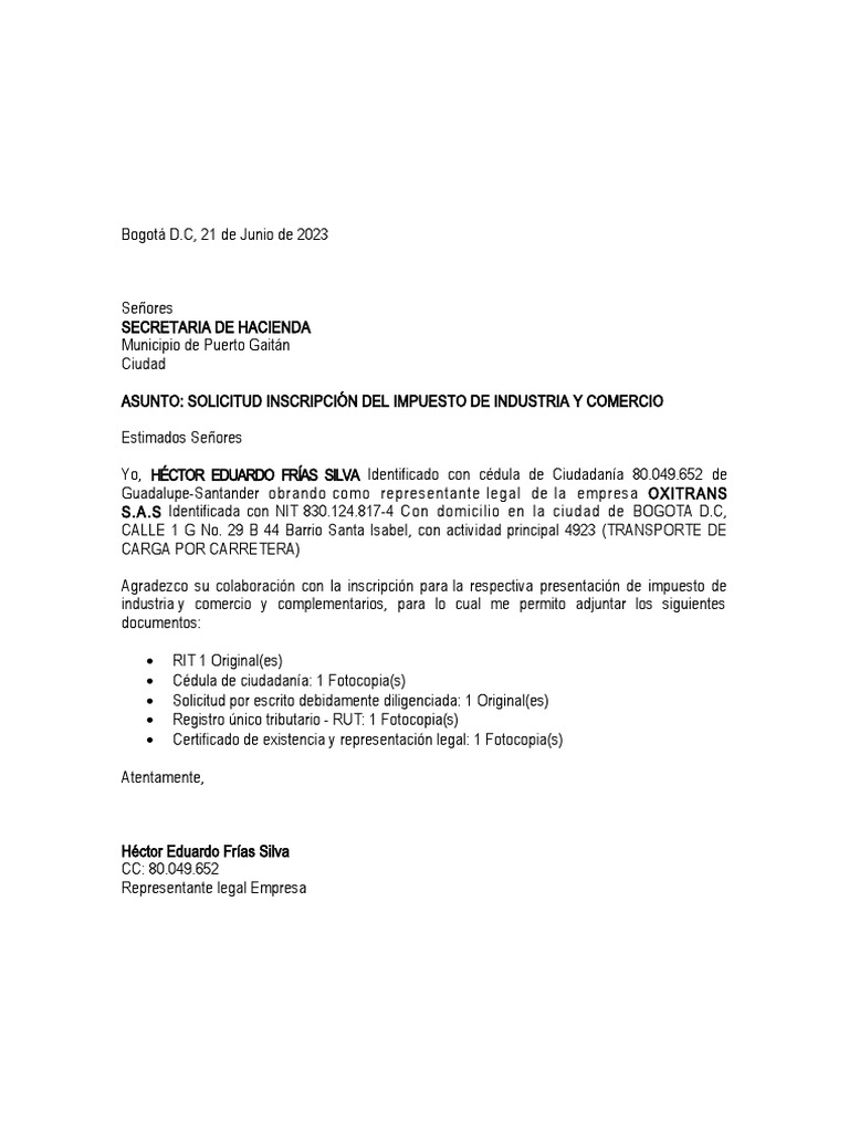 Carta Insc Puerto Gaitan | PDF