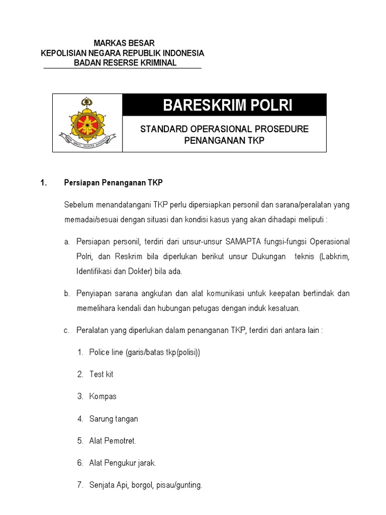 SOP Penanganan TKP oleh Polri | PDF