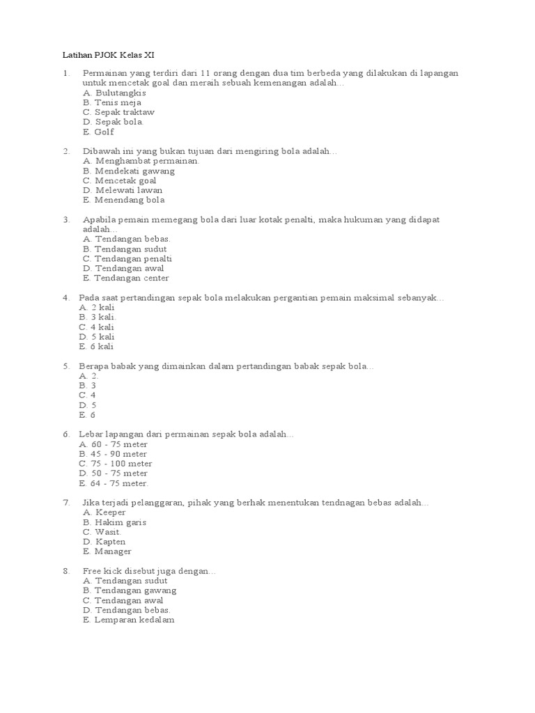 Latihan PJOK Kelas XI Revisi | PDF