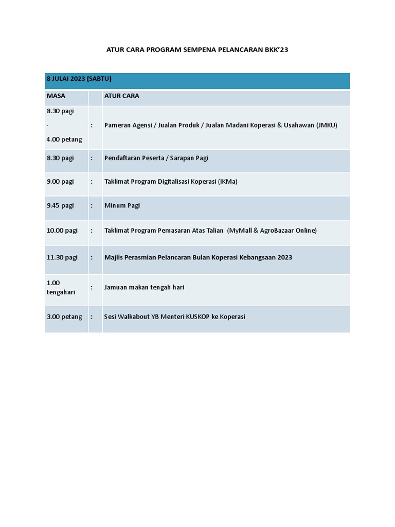 Atur Cara Program Sempena Pelancaran BKK Scan | PDF