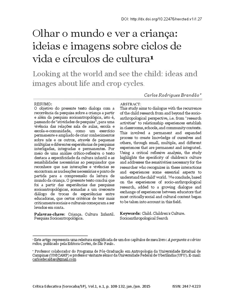 Olhar o Mundo e Ver A Criança | PDF | Família | Sociologia Olhar o Mundo e Ver A Criança | PDF | Família | Sociologia