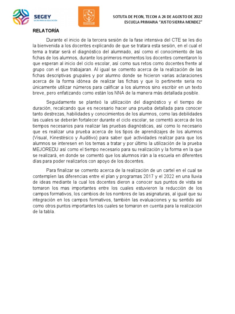 Relatoria CTE Fase Intensiva 3 | PDF | Evaluación | Educación primaria