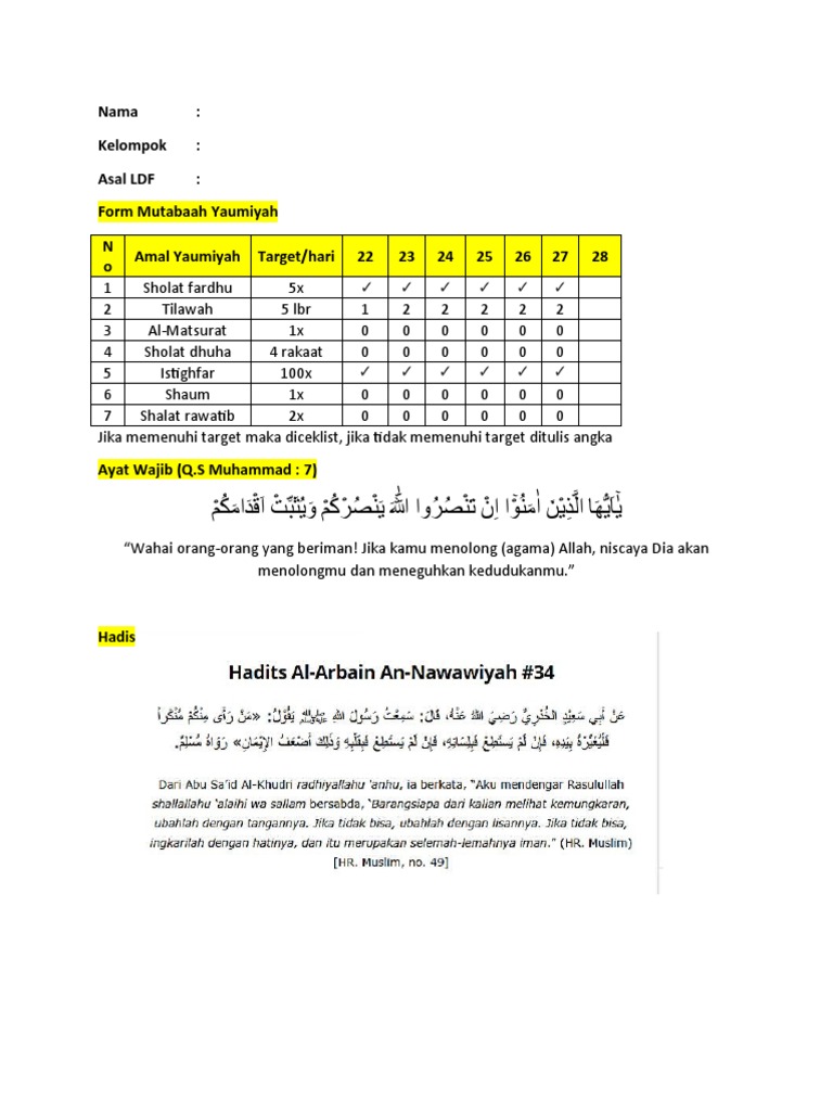 Form Mutabaah Amal Yaumiyah | PDF