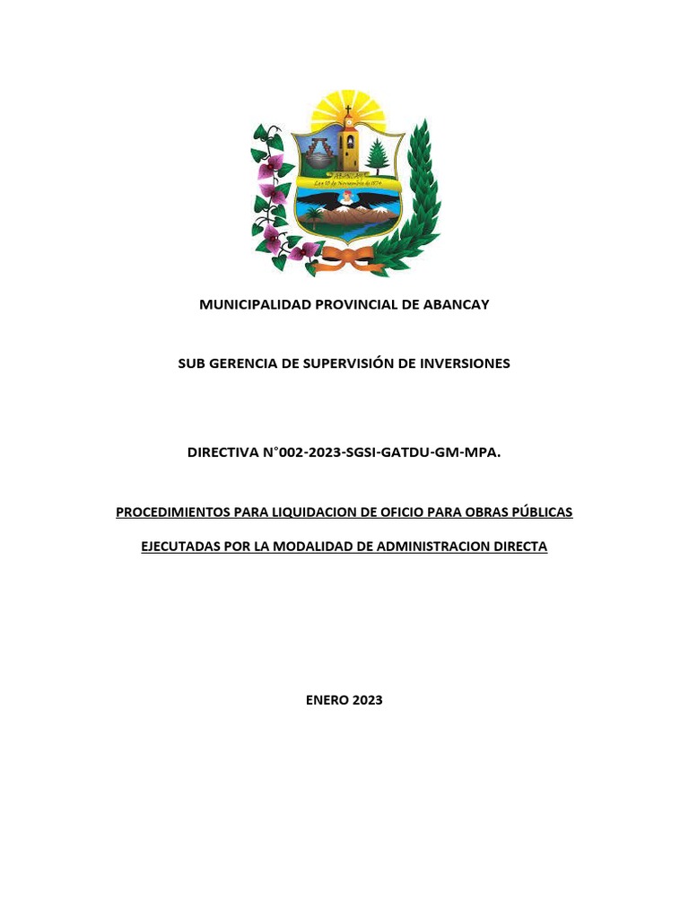 Directiva N 002-2023-Sgsi-Gatdu-Mpa Liquidacion Por Oficio 2023 | PDF ... Directiva N 002-2023-Sgsi-Gatdu-Mpa Liquidacion Por Oficio 2023 | PDF ...