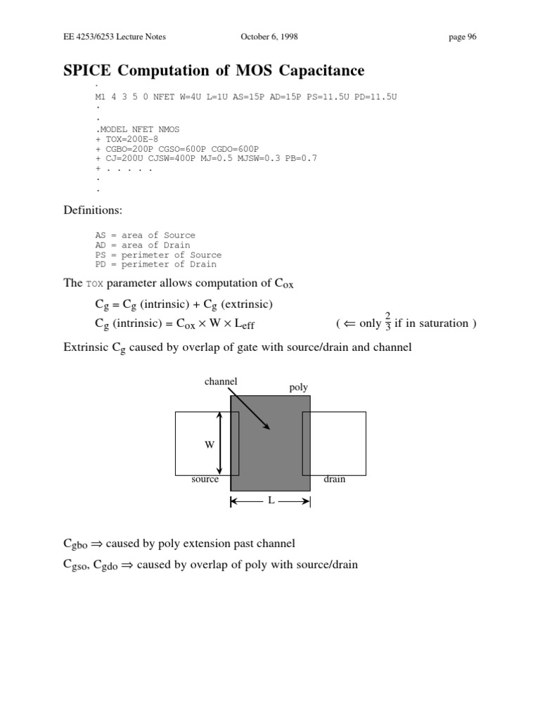 Spice Computation of MOS | PDF | Mosfet | Capacitance