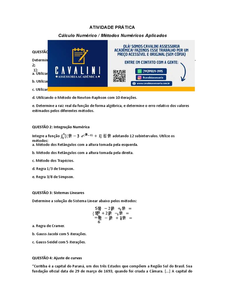 Atividade Prática - Cálculo Numérico - Métodos Numéricos Aplicados | PDF | Análise numérica ...