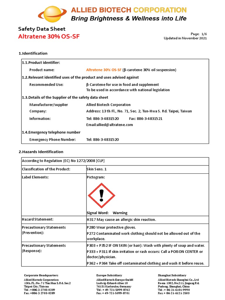 SDS Altratene 30% OS-SF - November - 2021 - EU | PDF | Firefighting ...
