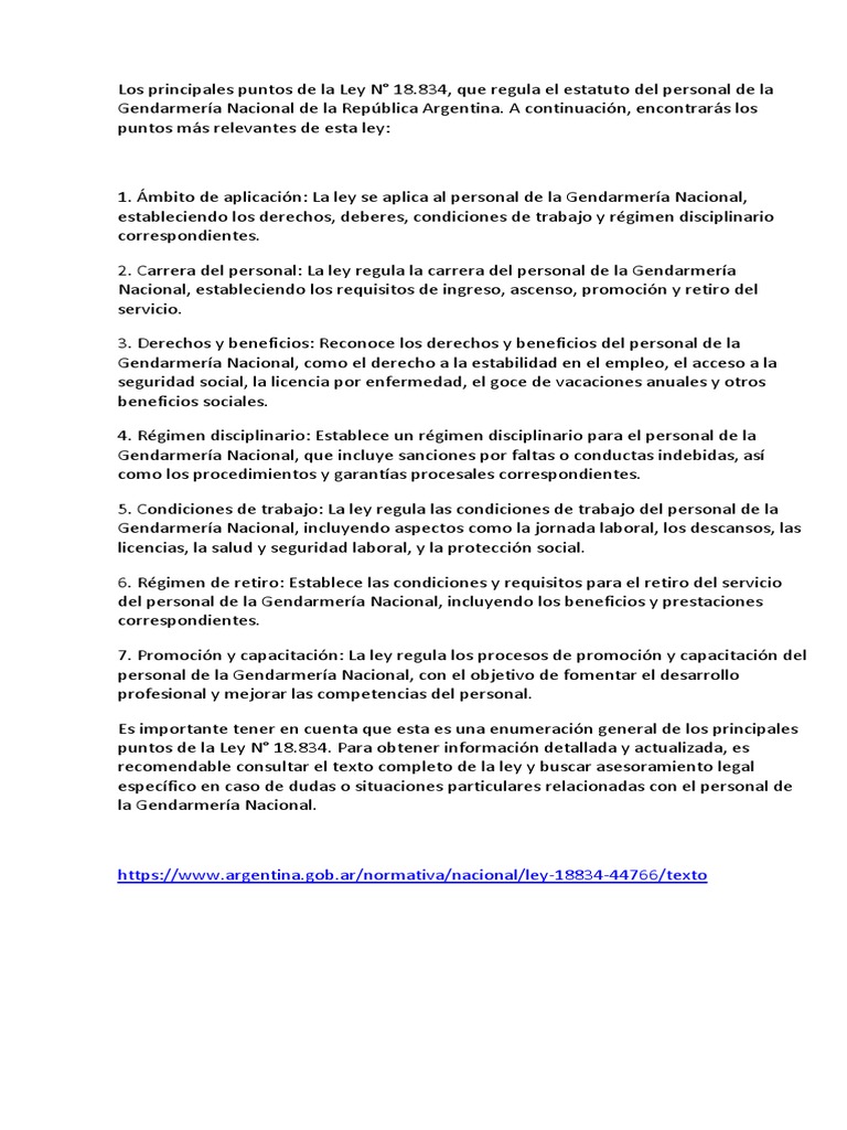 Ley de Gendarmeria Nacional Ley N 18834 | PDF | Policía | Oficial general
