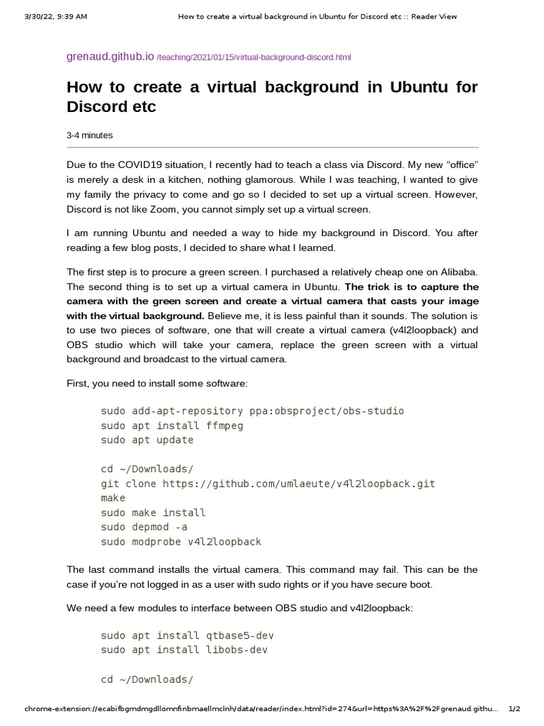 How To Create A Virtual Background in Ubuntu For Discord Etc - Reader ...