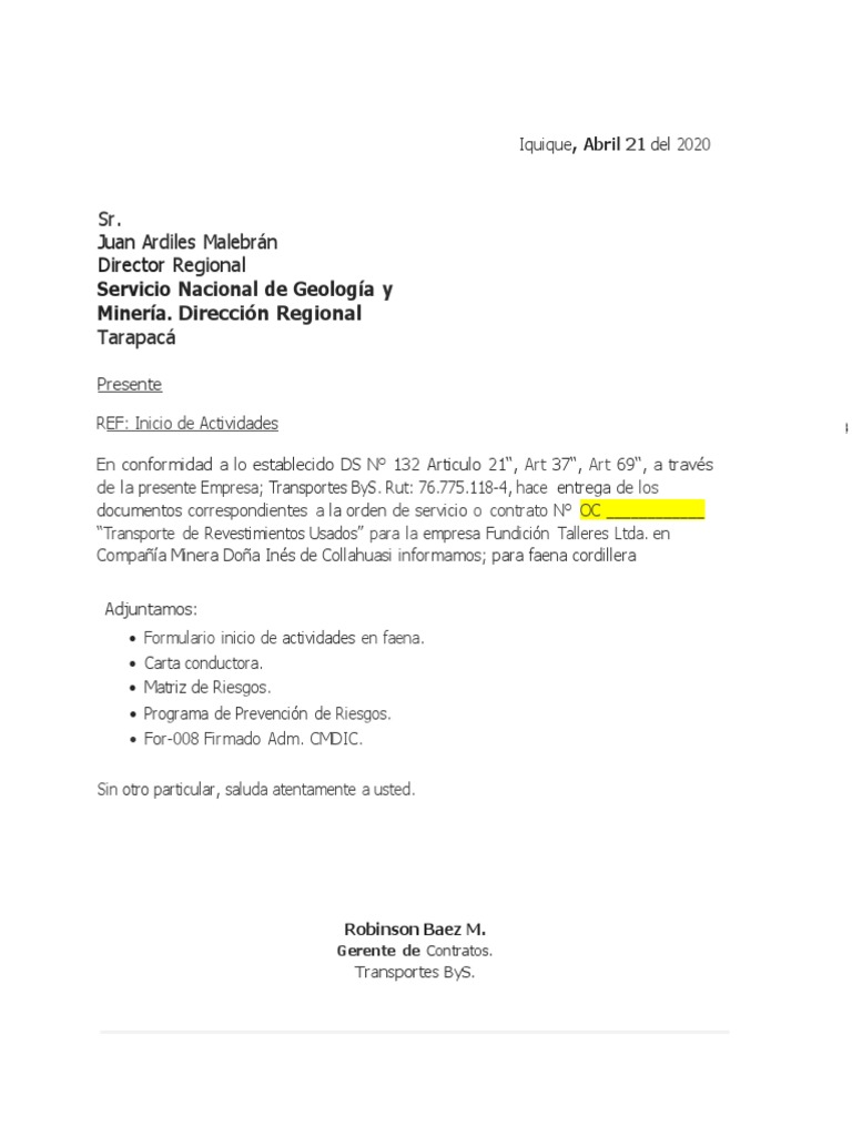 Inicio de Actividades SNGM 01 | PDF