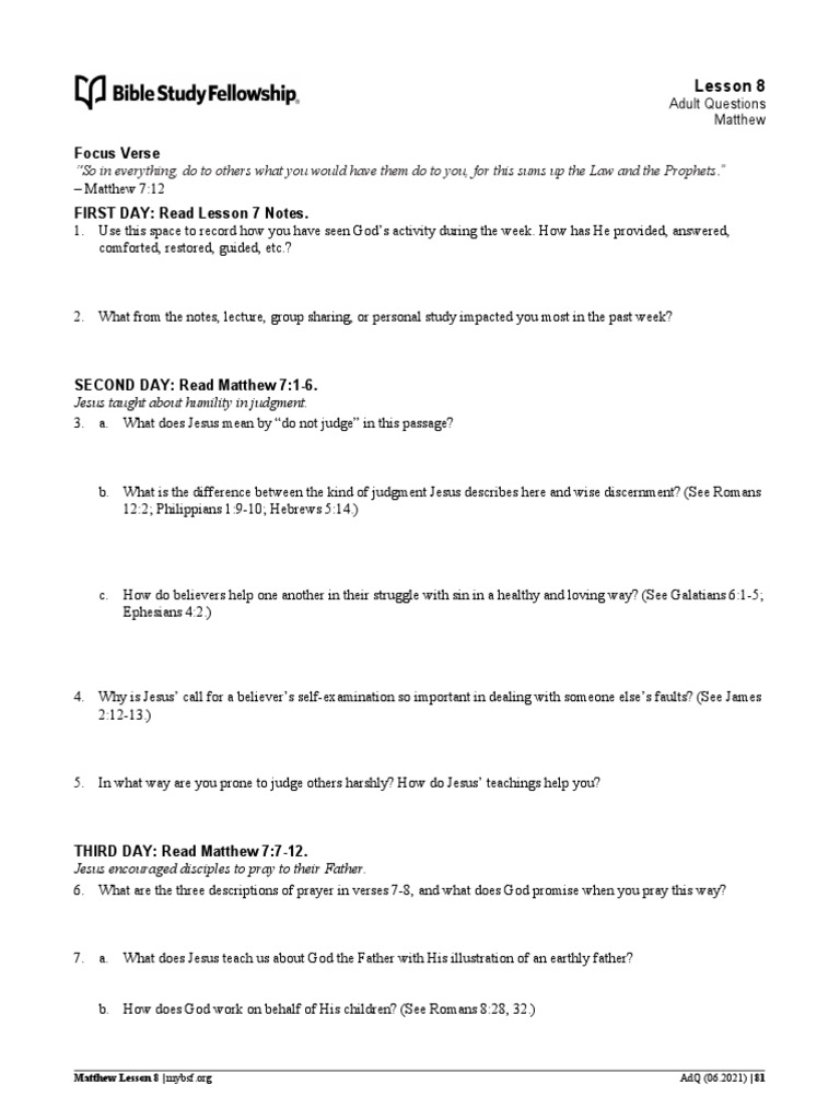 Matthew 7 Study: Humility and Prayer | PDF | Jesus | Gospel Of Matthew
