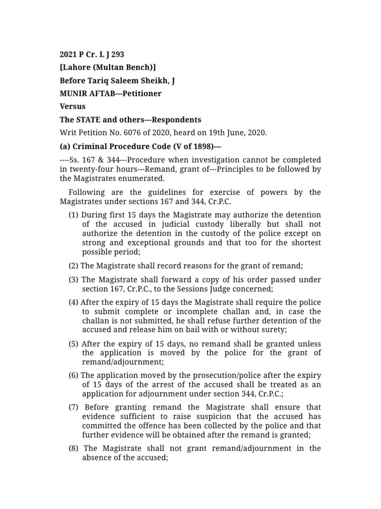 2021 PCRLJ 293 | PDF | Remand (Detention) | Bail
