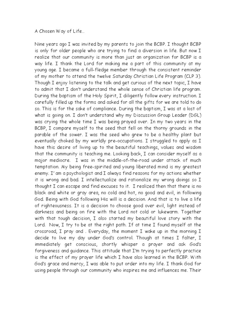 A Reflection on Embracing the Way of Life Taught by the BCBP Community ...