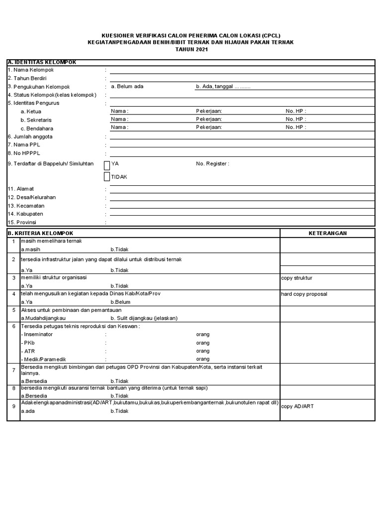 Quisioner CPCL Kab-Kota | PDF