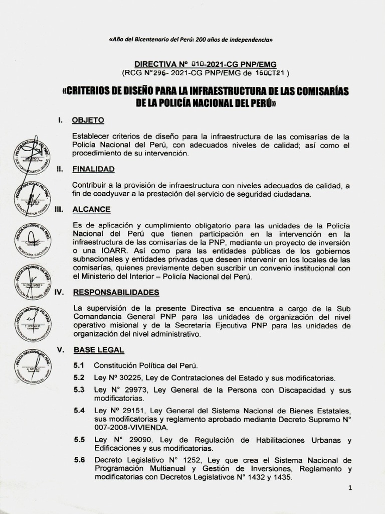 Directiva-010-2021-Criterios de Diseño para La Infraestructura de Las Comisarías | PDF