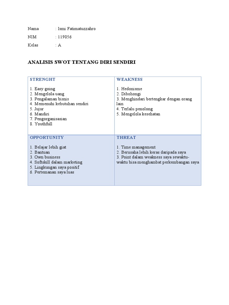Analisis Swot Tentang Diri Sendiri | PDF