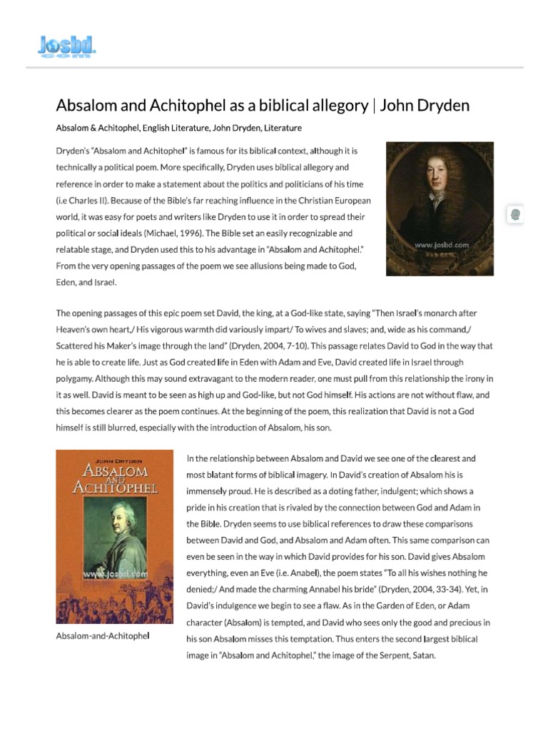 Absalom and Achitophel As A Biblical Allegory | PDF