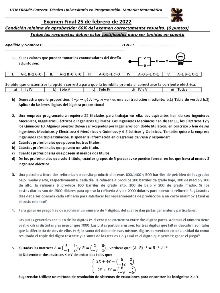 Modelo de Final de Matematica | PDF | Petróleo | Proposición