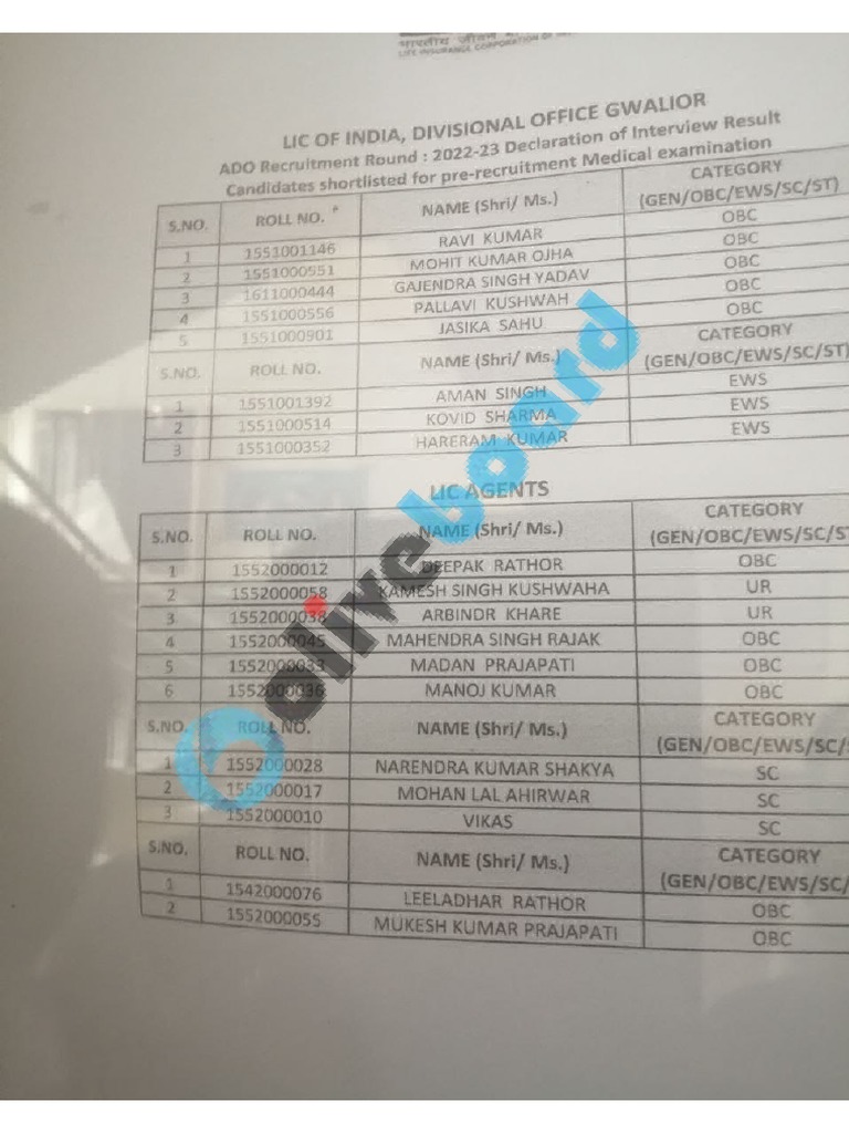 LIC ADO Interview Result Oliveboard | PDF