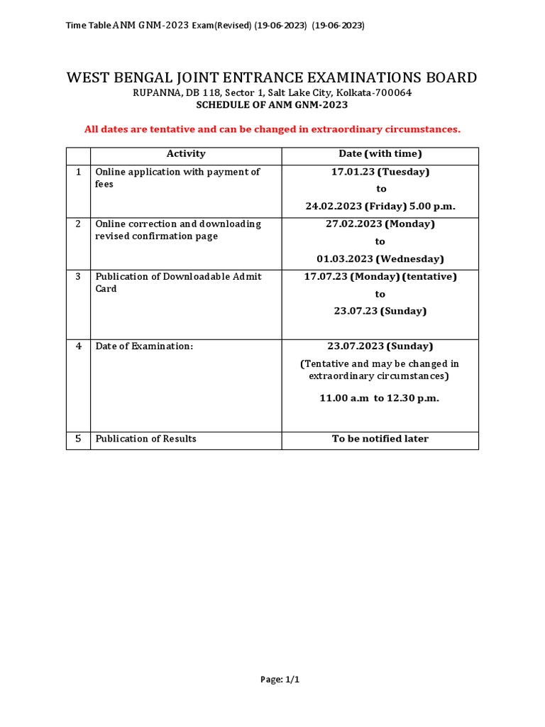 ANM GNM 2023 Exam Schedule Revised | PDF