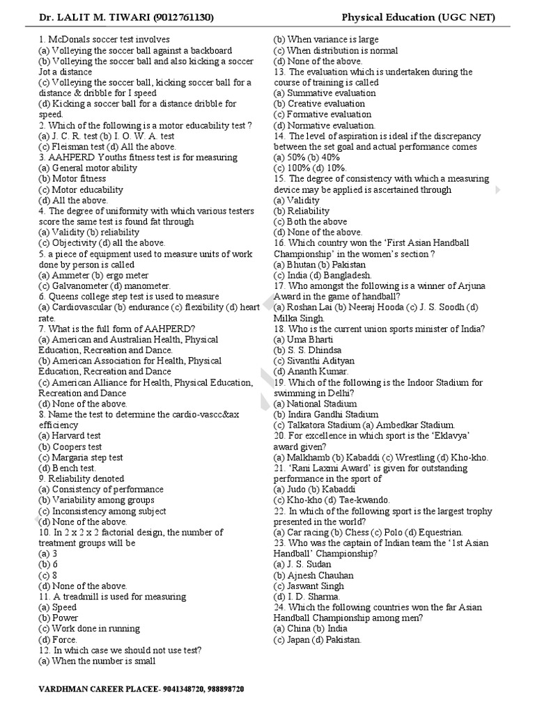 MCQ of Test and Measurements | PDF | Weight | Sports