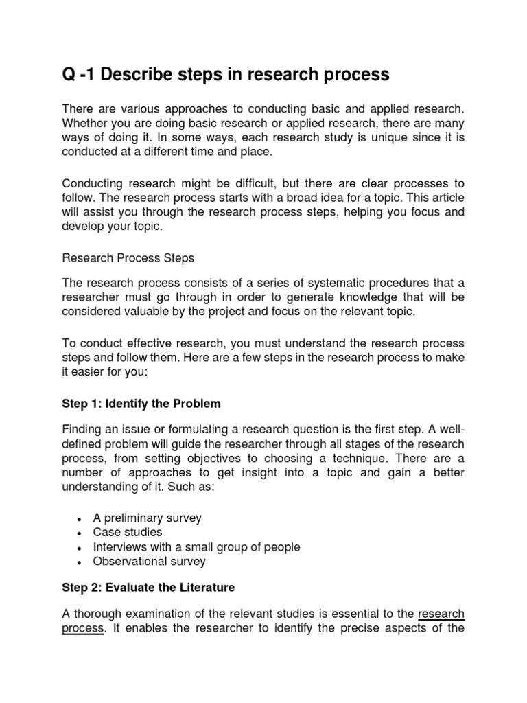 Q 1 Describe Steps In Research Process Step 1 Identify The Problem Download Free Pdf