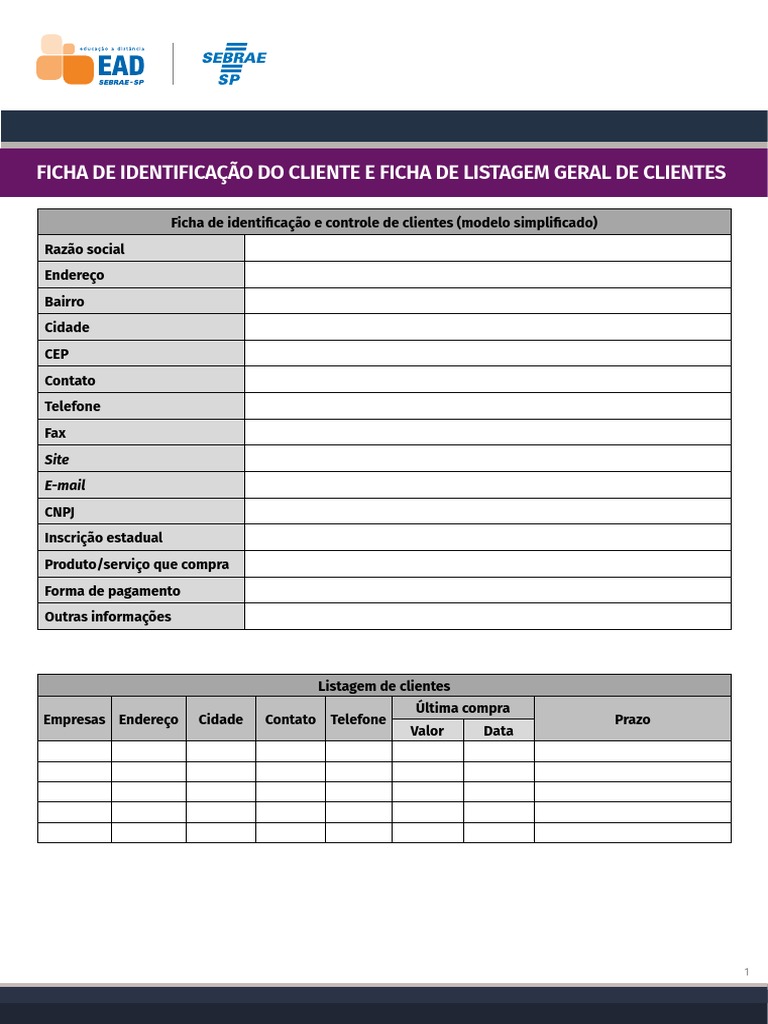 Como Turbinar Suas Vendas Modulo 2 Ficha de Identificacao Do Cliente e Ficha de Listagem Geral ...