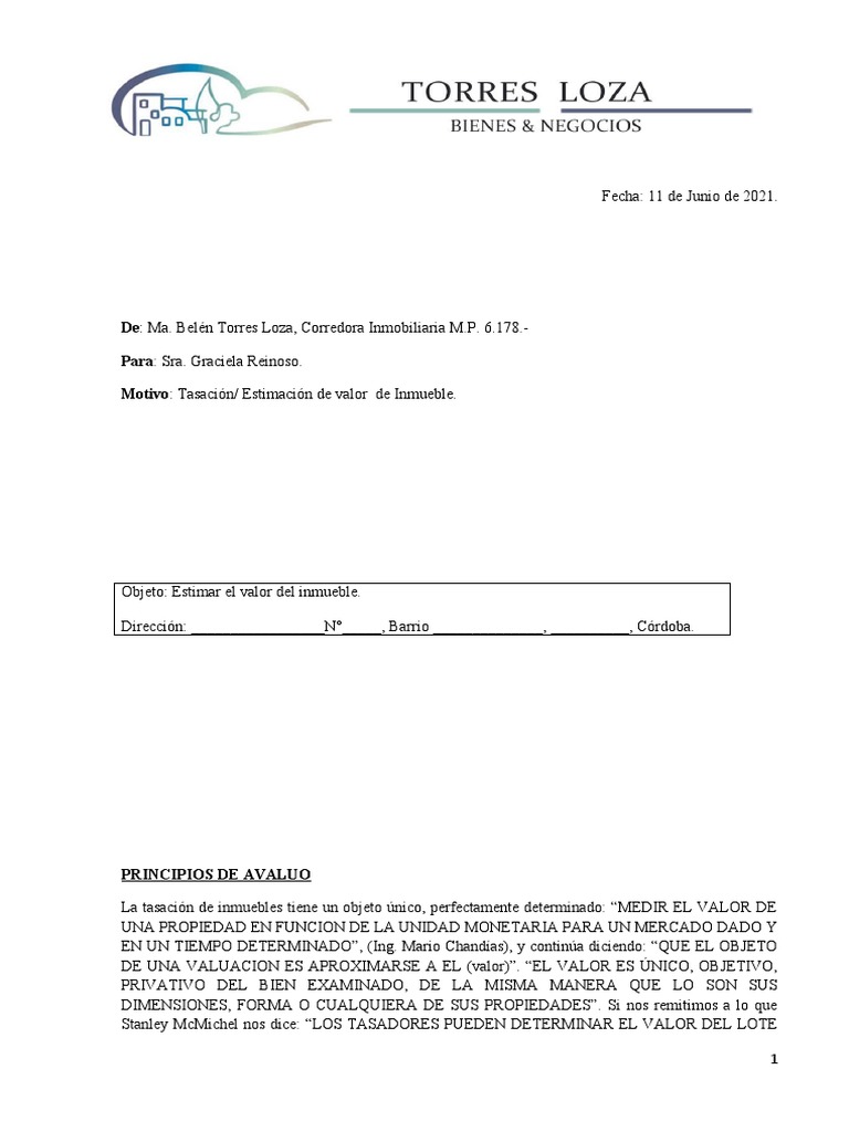 ESTIMACION DE VALOR - Inmueble-Modelo - 2021 | PDF | Valoración ...