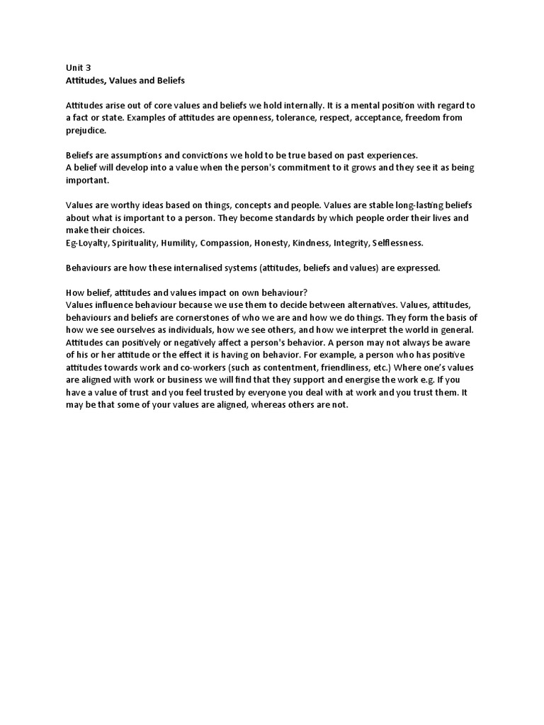 Unit 3 - Attitudes, Values and Beliefs | PDF | Career & Growth