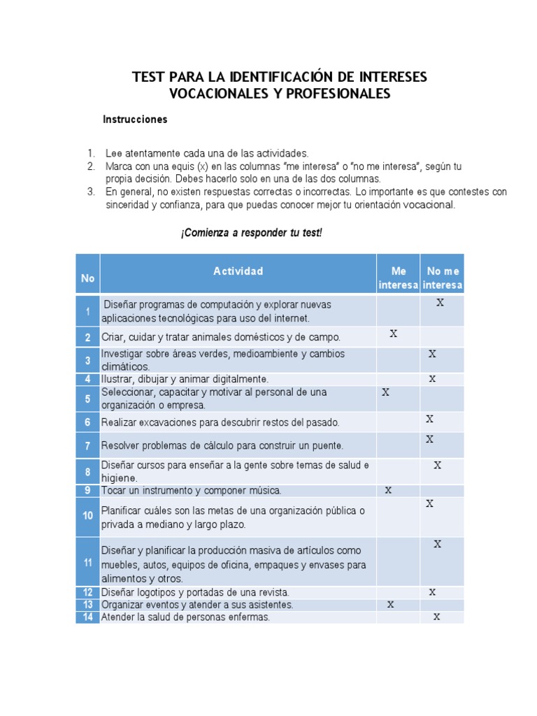 Test para La Identificación de Intereses Vocacionales y Profesionales ...