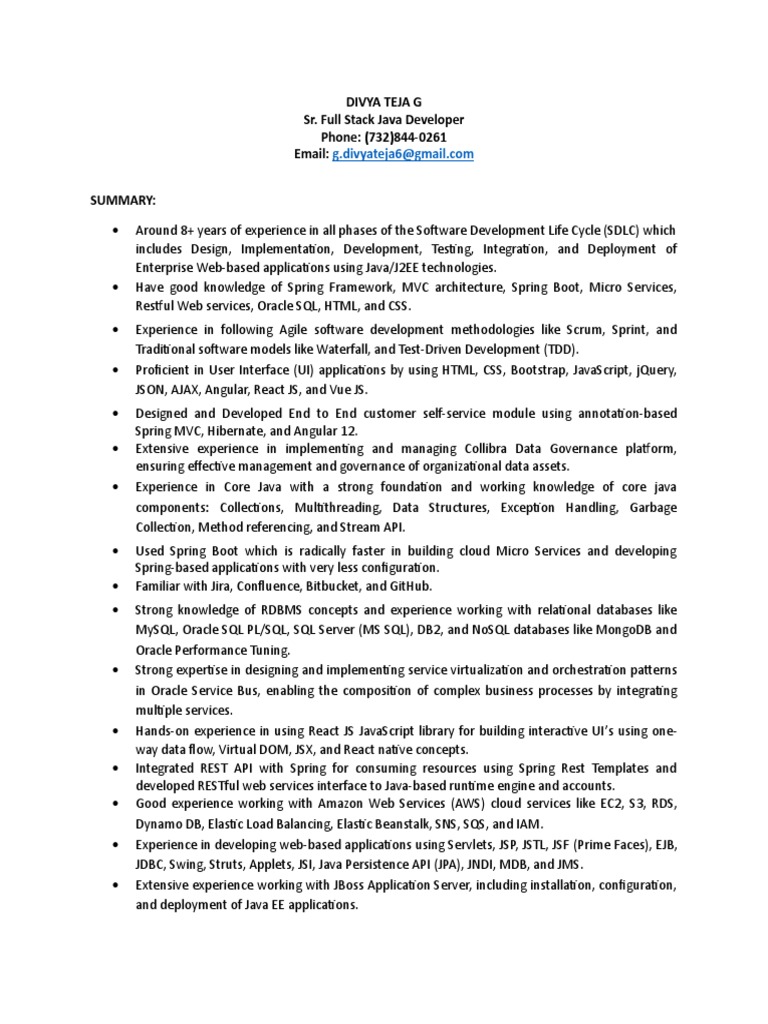 Java Updated Resume Final | PDF | Spring Framework | Representational State Transfer