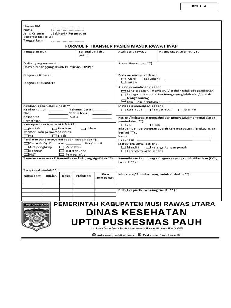 RM 01 A Form Transfer Pasien | PDF