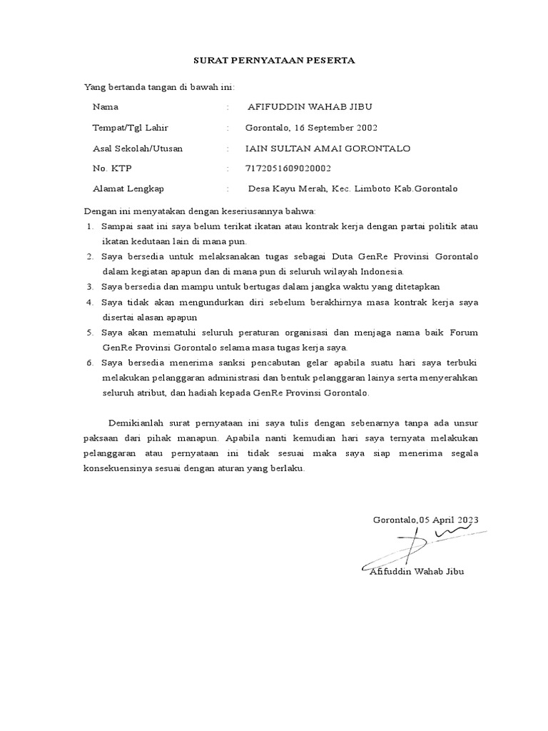 Surat Kontrak Duta Genre | PDF