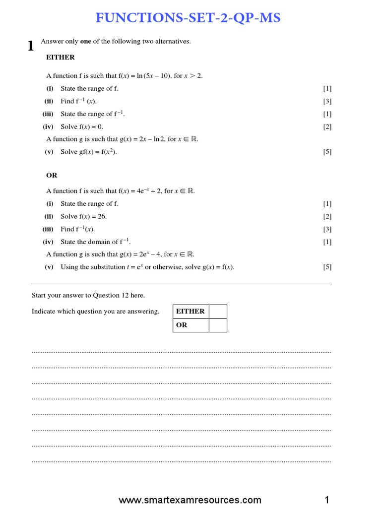 1.1 Functions Topic Questions 0606 Set 2 QP Ms | PDF | Function (Mathematics) | Mathematical ...