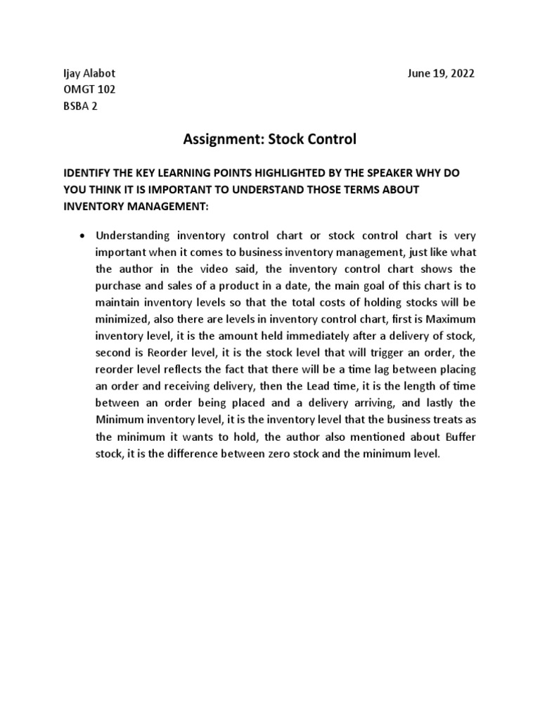 Answer - Stock Control (Ijay Alabot) | PDF