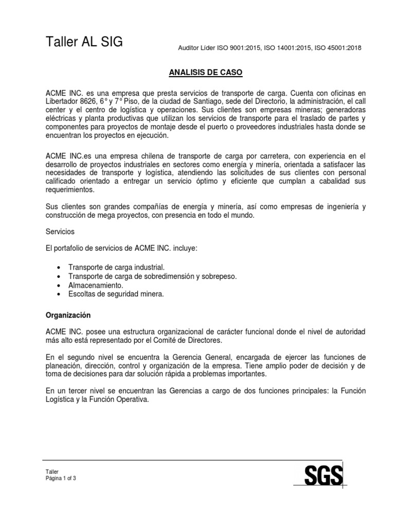 Taller ALIDER - Caso de Estudio ACME INC | PDF | Logística | Business