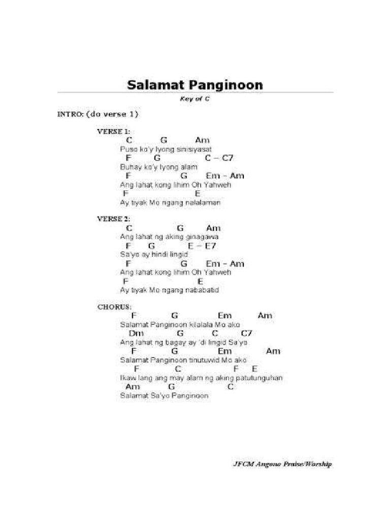 Salamat Sayo Panginoon Chords and Lyrics | PDF