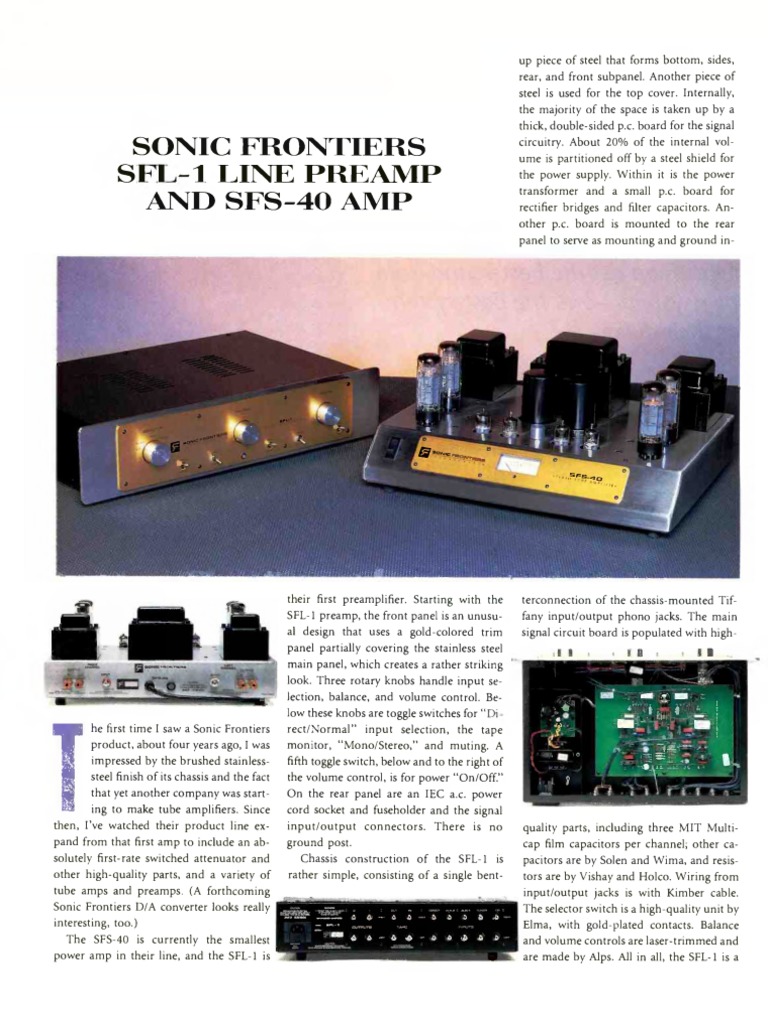 Sonic Frontiers SFL-1 Line Preamp and SFS-40 AMP | PDF | Operational ...