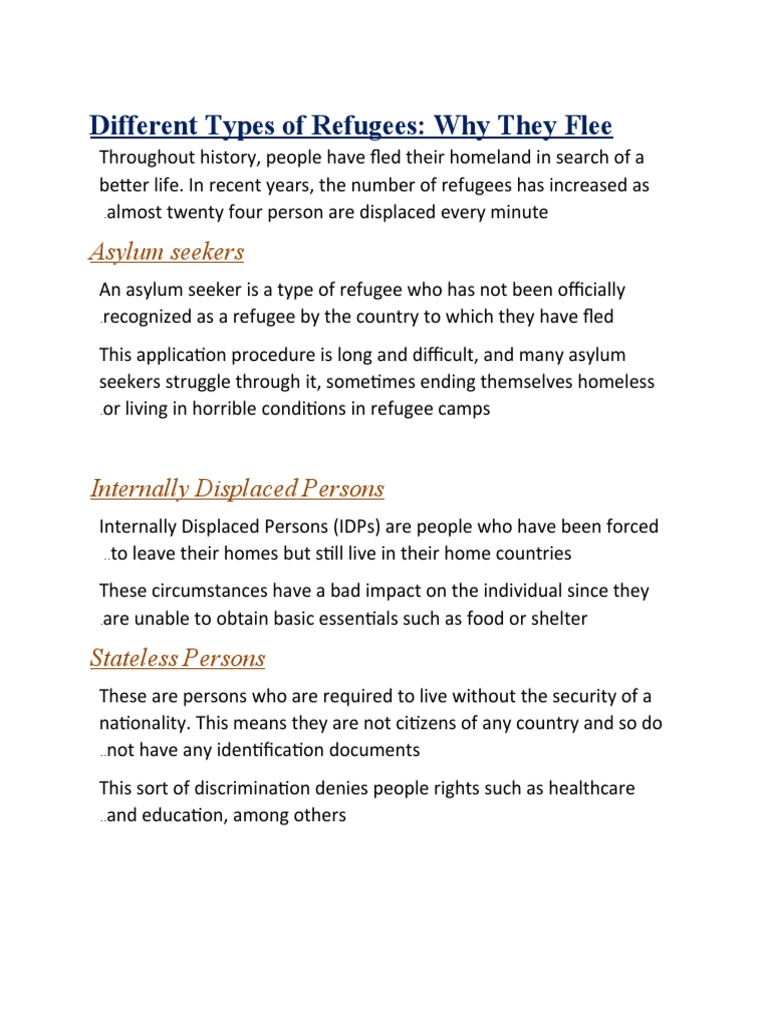 Different Types of Refugees 1 | PDF | Refugee | Internally Displaced Person