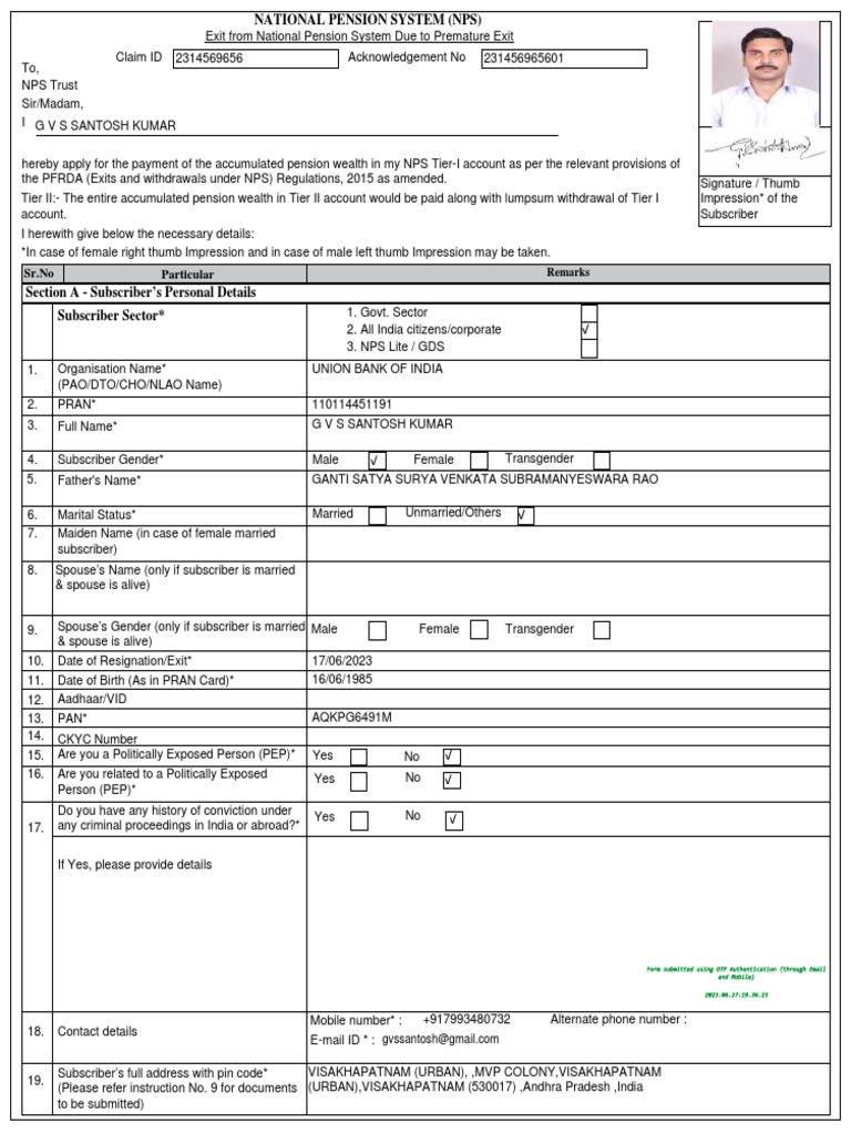 National Pension System (NPS) : SR - No Particular | PDF | Identity ...